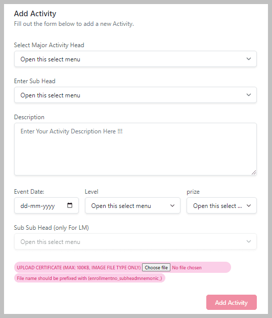 Add Activity – Nextra